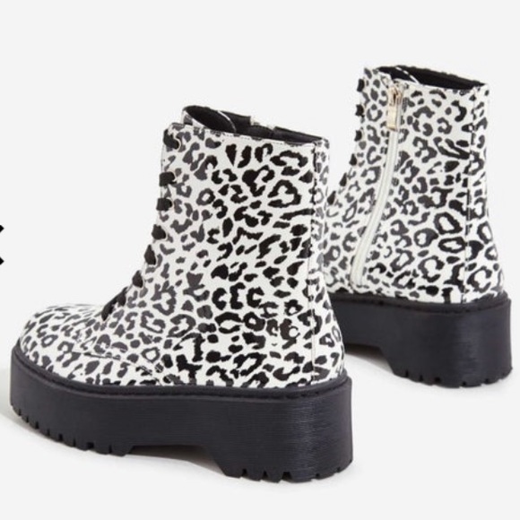 Shoes | White Leopard Combat Boot | Poshmark